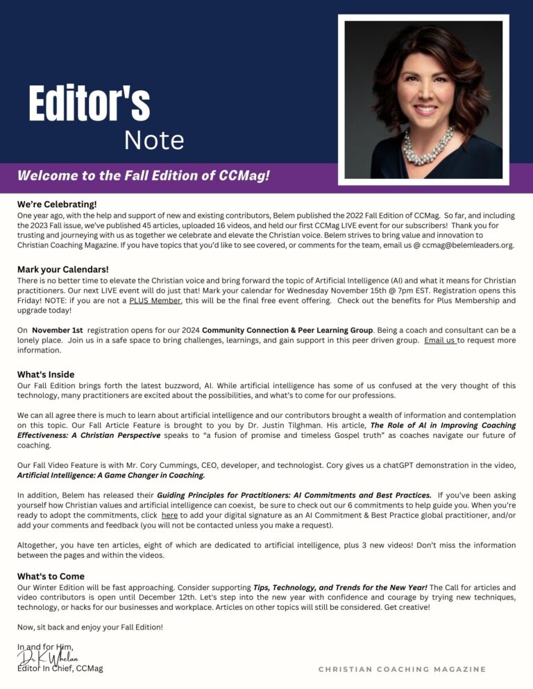 From the Current Edition - Christian Coaching Magazine
